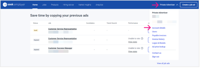 How do I update my billing details? - SEEK