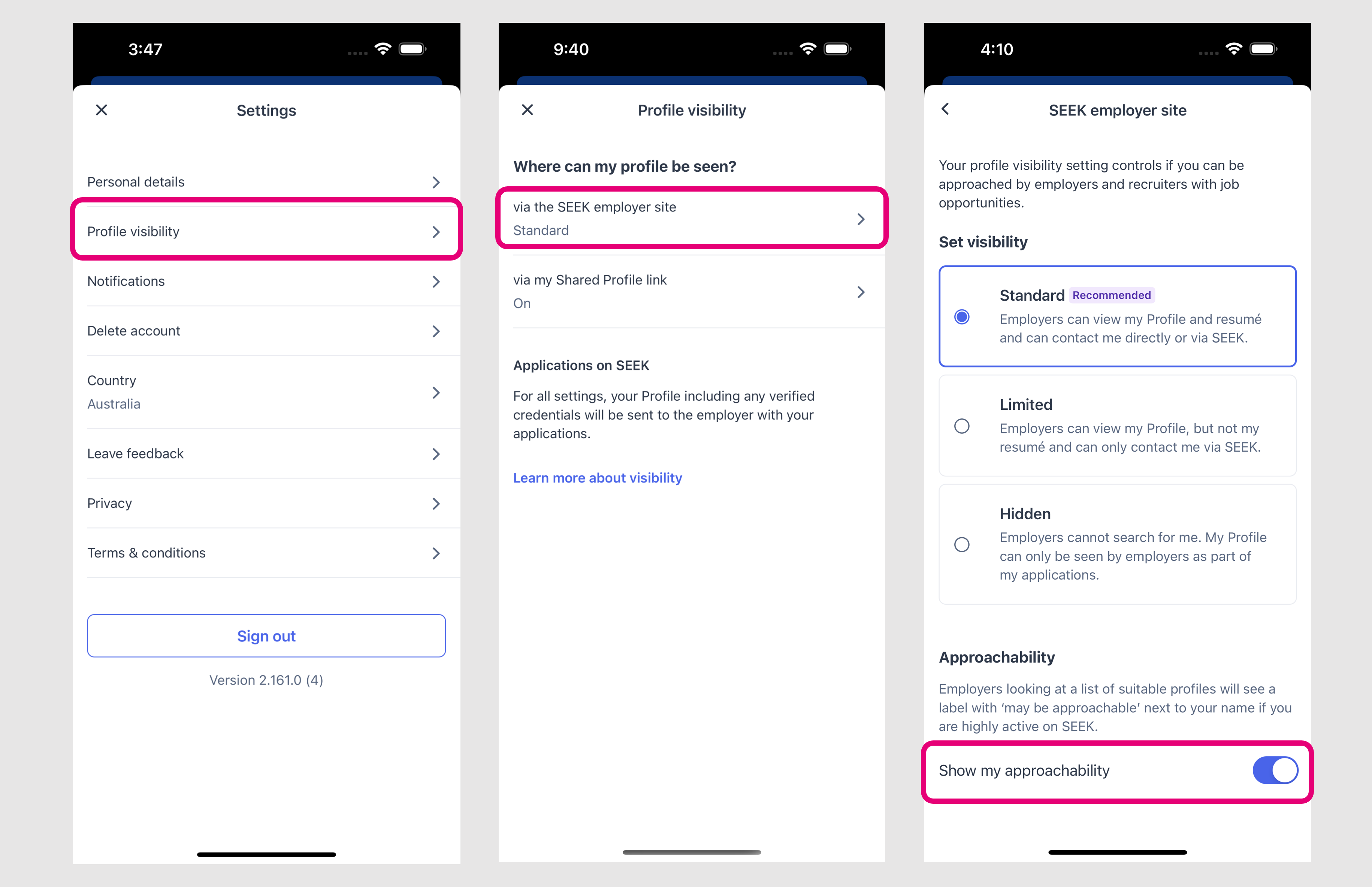 What is profile visibility and approachability? - SEEK